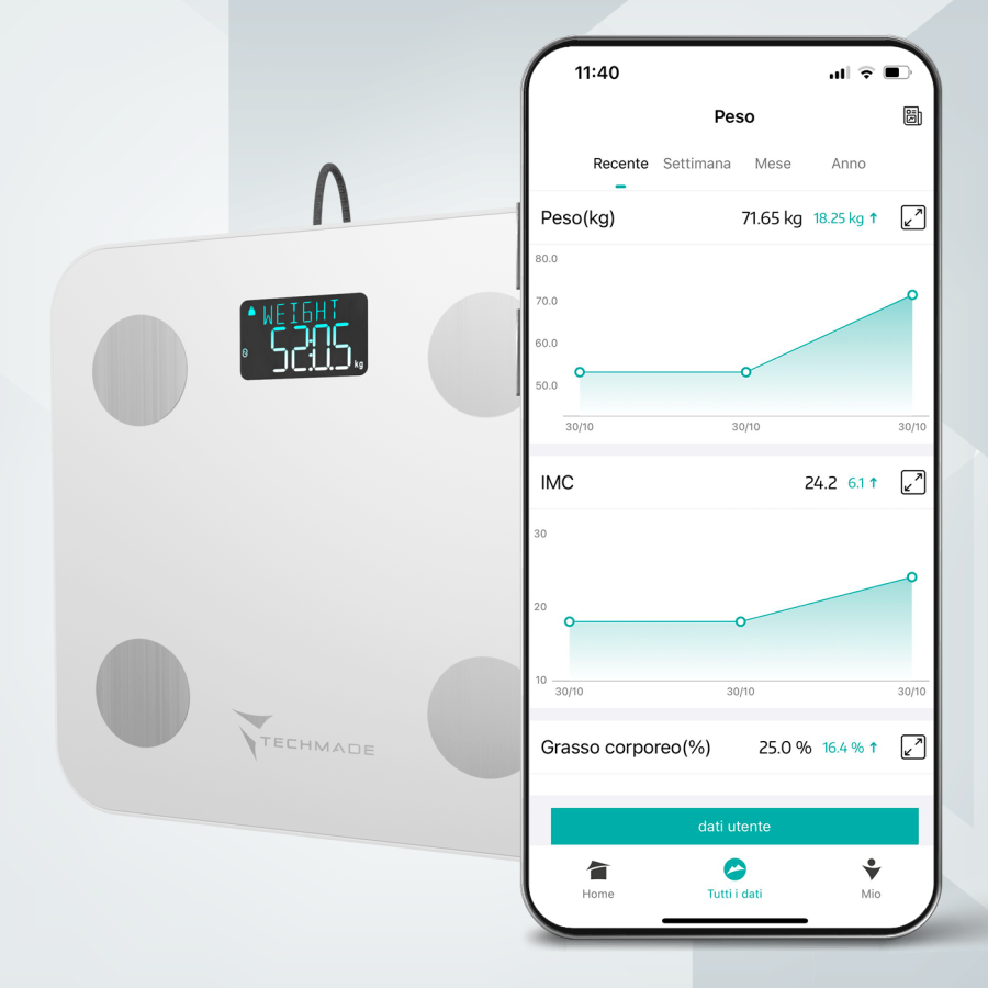 TECHMADE BILANCIA BODY FAT CON 8 ELETTRODI IMPENDEZIOMETRICA